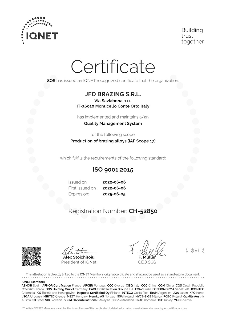 Certificates - JFD Brazing